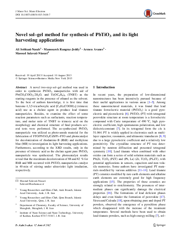 (PDF) Novel sol–gel method for synthesis of PbTiO3 and its light ...