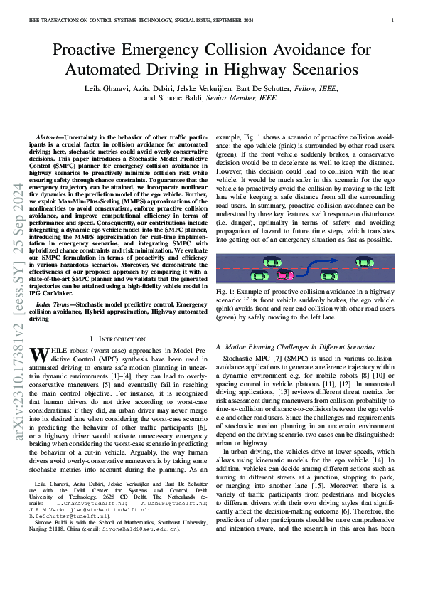 (PDF) Proactive Emergency Collision Avoidance for Automated Driving in Highway Scenarios | Leila ...