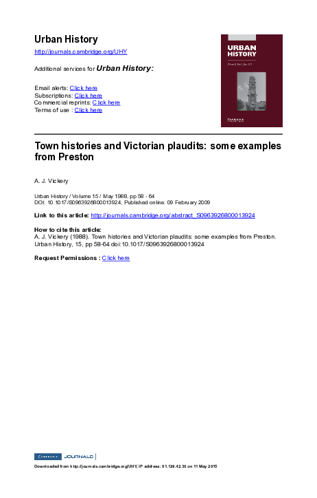 (PDF) Town histories and Victorian plaudits: some examples from Preston