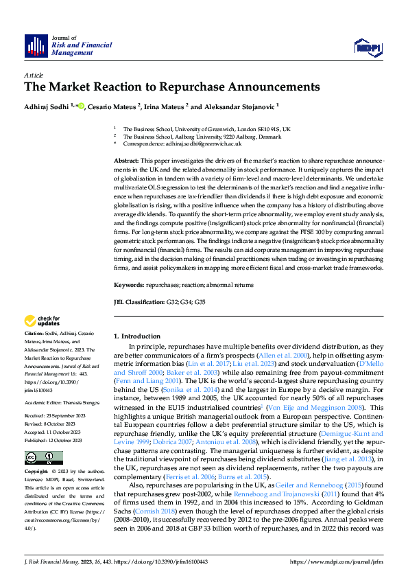 (PDF) The Market Reaction to Repurchase Announcements