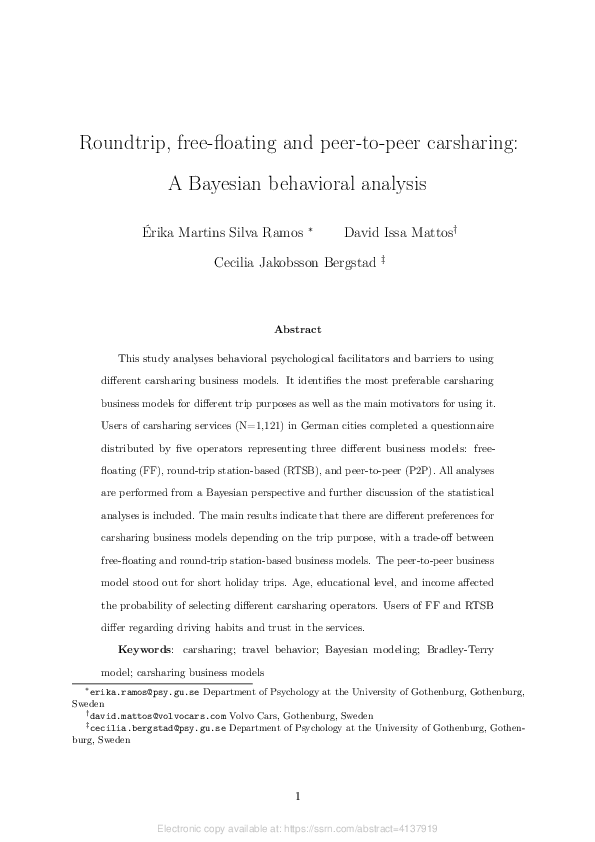 (PDF) Roundtrip, Free-Floating and Peer-to-Peer Carsharing: A Bayesian ...