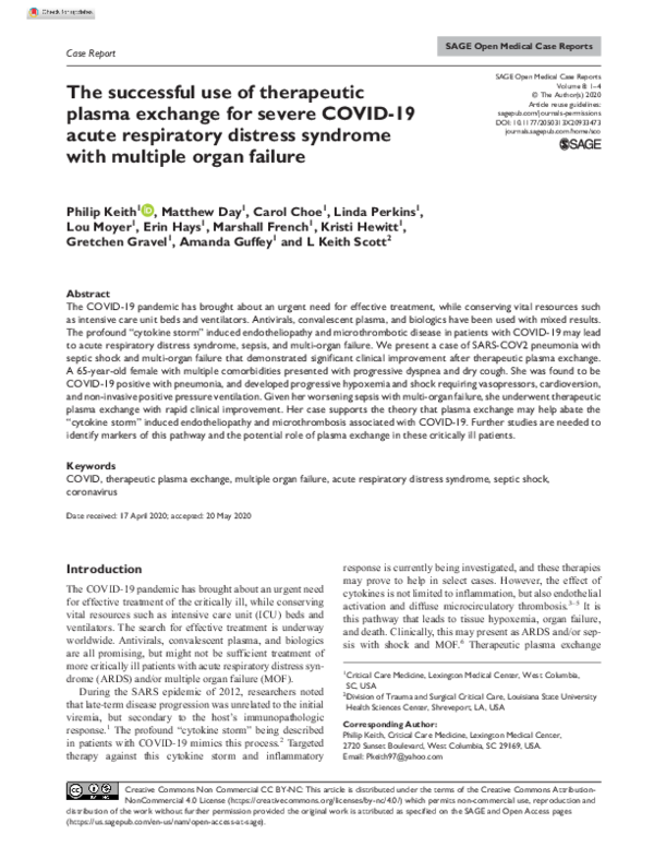 (PDF) The successful use of therapeutic plasma exchange for severe ...