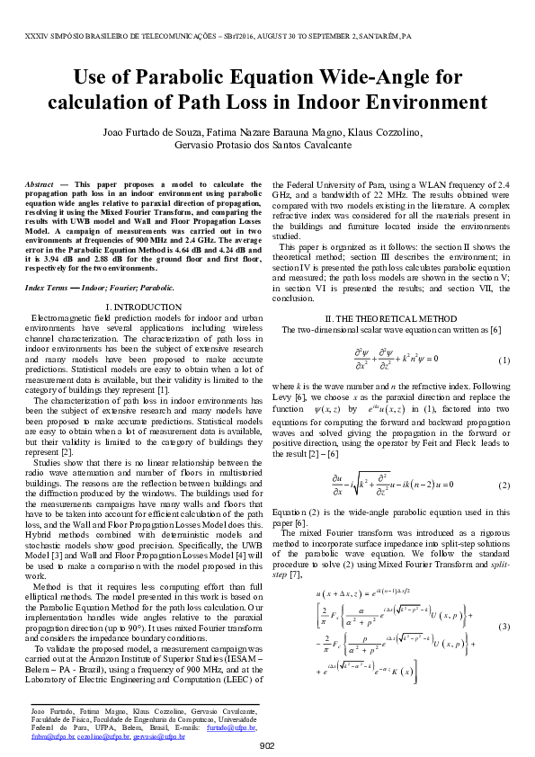 (PDF) Use of Parabolic Equation Wide-Angle for calculation of Path Loss ...
