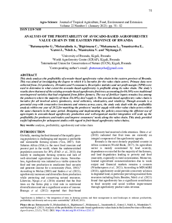 (PDF) Analysis of the profitability of avocado-based agroforestry value ...
