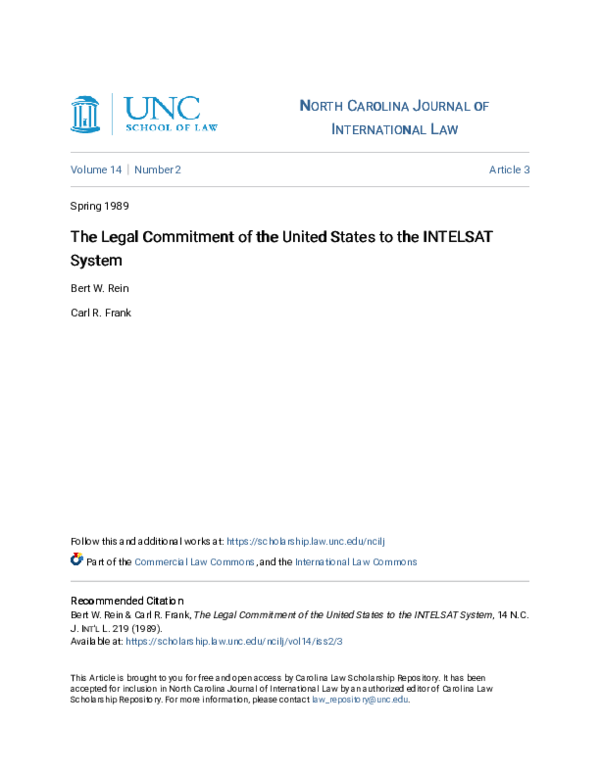 (PDF) The Legal Commitment of the United States to the INTELSAT System
