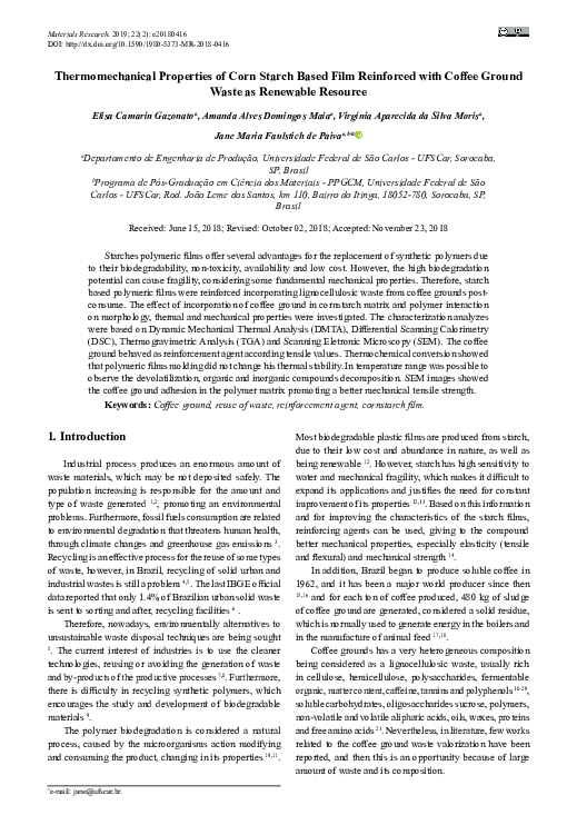 (PDF) Thermomechanical Properties of Corn Starch Based Film Reinforced ...