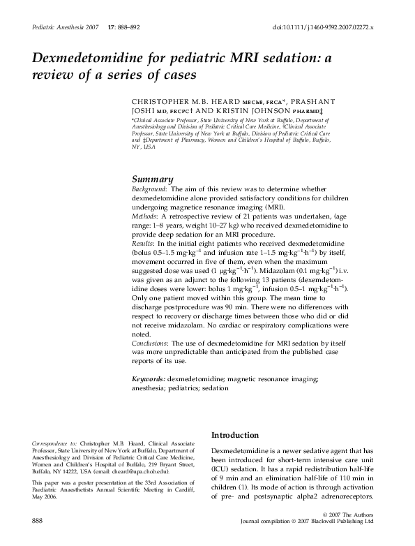 (PDF) Dexmedetomidine for pediatric MRI sedation: a review of a series ...