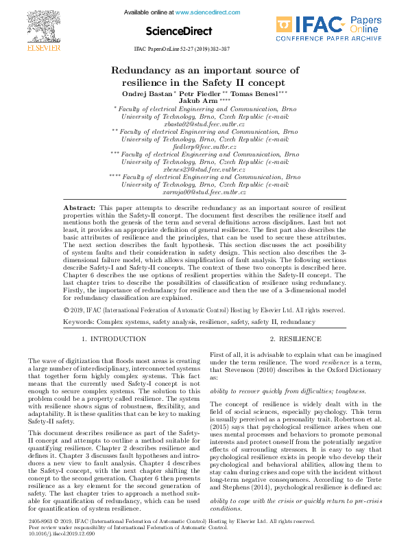 (PDF) Redundancy as an important source of resilience in the Safety II concept