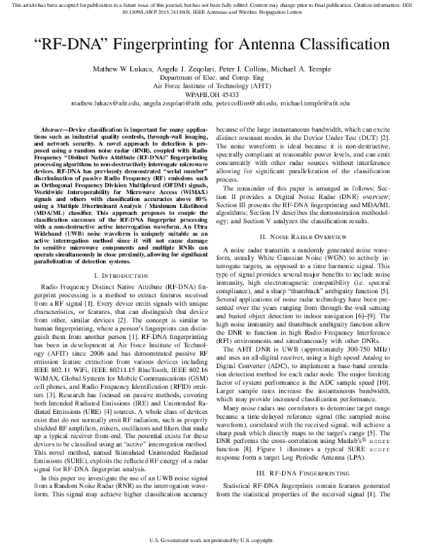 (PDF) “RF-DNA” Fingerprinting for Antenna Classification
