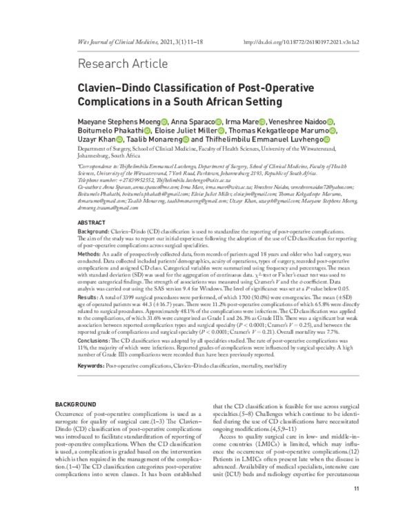 (PDF) Clavien–Dindo Classification of Post-Operative Complications in a ...
