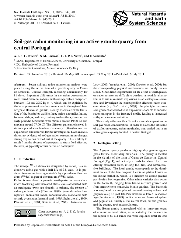 (PDF) Soil-gas radon monitoring in an active granite quarry from ...