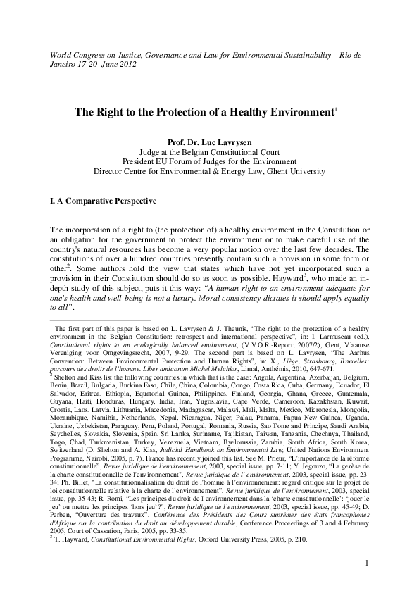 (PDF) The Right to the Protection of a Healthy Environment