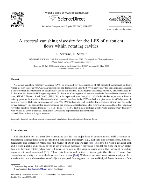 (PDF) A spectral vanishing viscosity for the LES of turbulent flows within rotating cavities ...