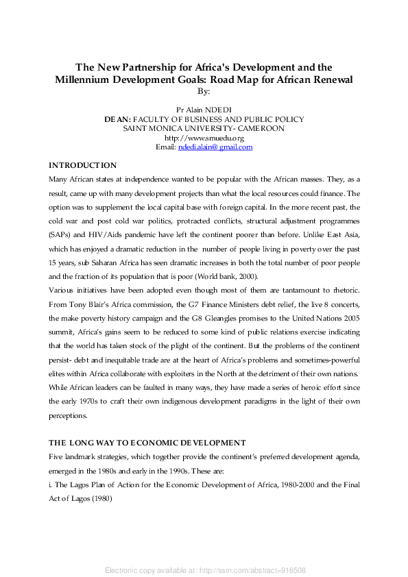 (PDF) NEPAD and MDGs: A Road Map for Africa