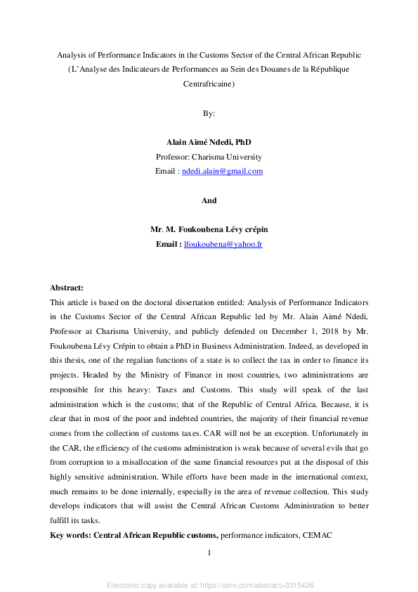 (PDF) L’Analyse des Indicateurs de Performances au Sein des Douanes de ...