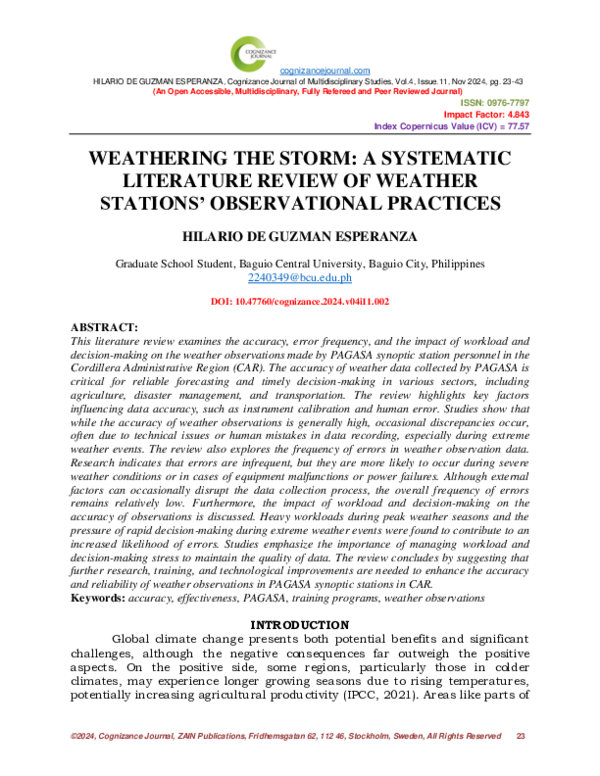 (PDF) WEATHERING THE STORM: A SYSTEMATIC LITERATURE REVIEW OF WEATHER ...