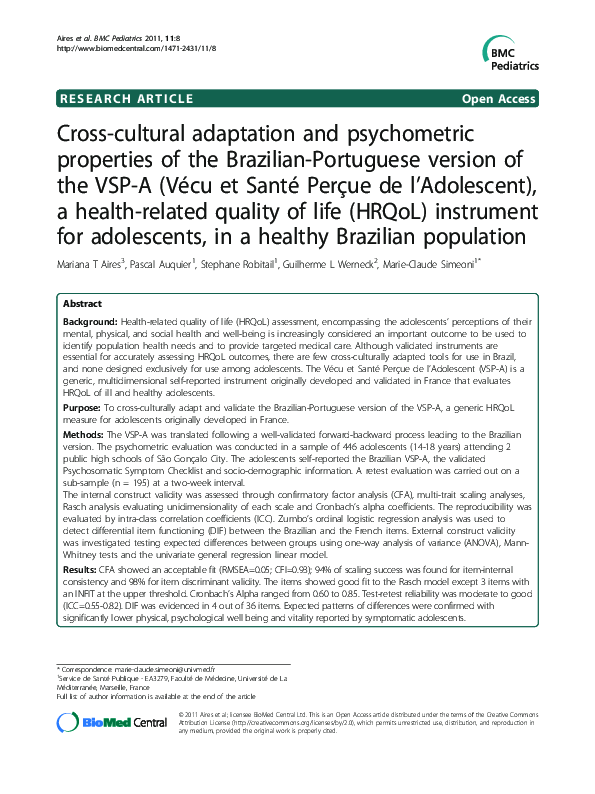 (PDF) Cross-cultural adaptation and psychometric properties of the Brazilian-Portuguese version ...