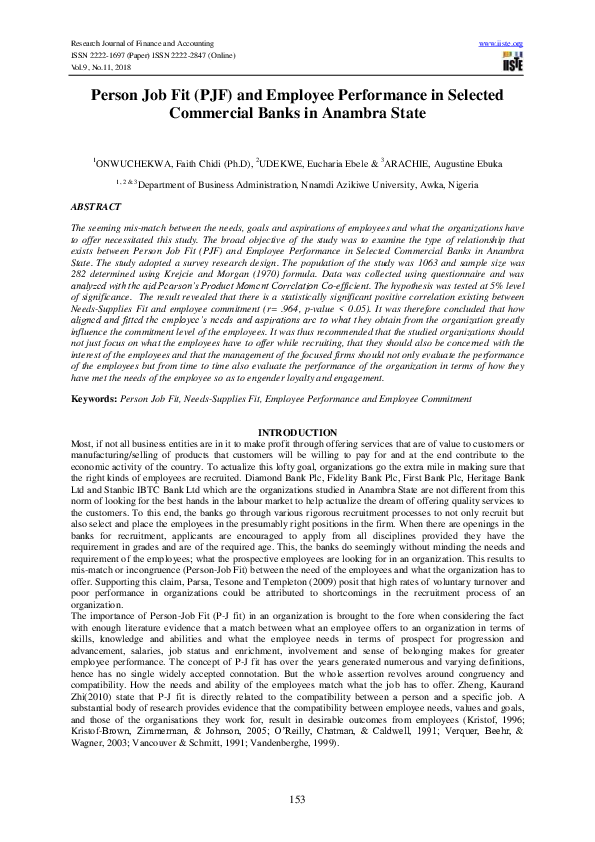 (PDF) Person Job Fit (PJF) and Employee Performance in Selected ...
