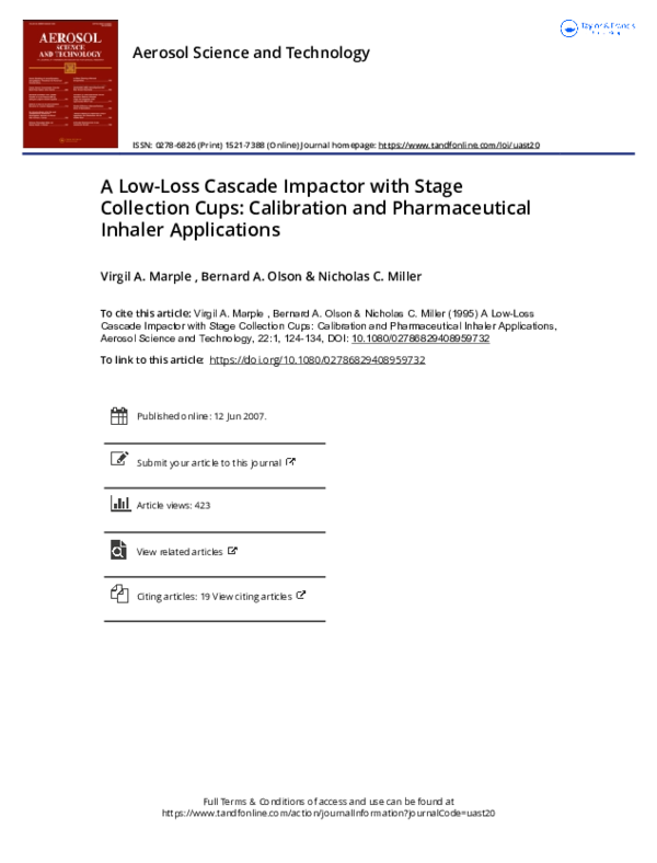 (PDF) A Low-Loss Cascade Impactor with Stage Collection Cups: Calibration and Pharmaceutical ...
