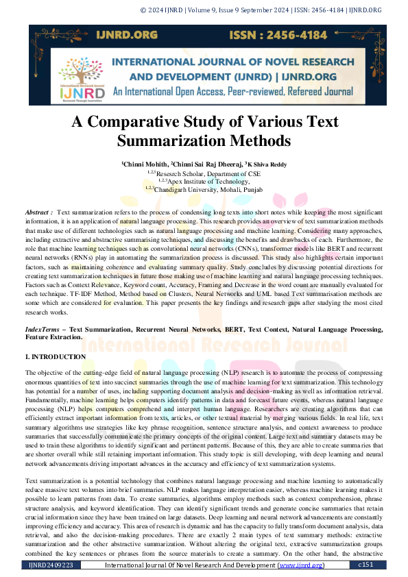 (PDF) A Comparative Study of Various Text Summarization Methods