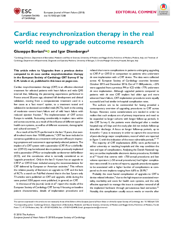 (PDF) Cardiac Resynchronization Therapy in the Real World: Comparison ...