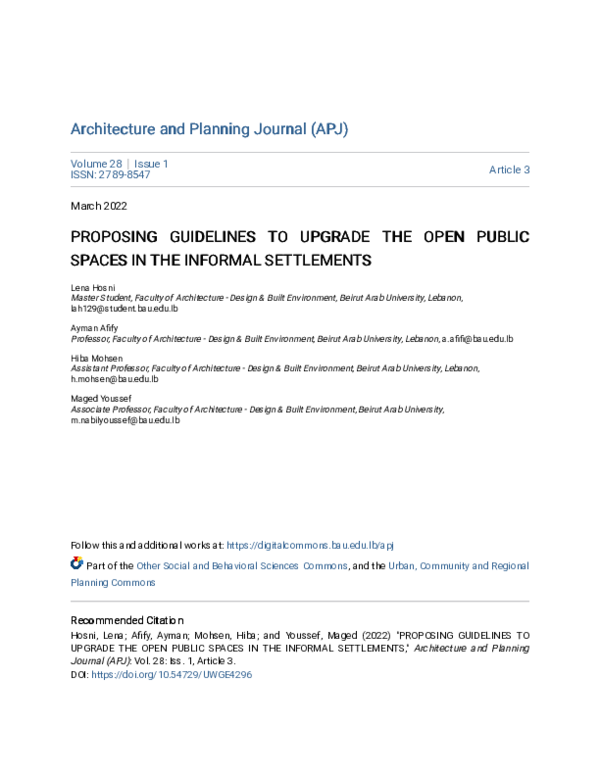 (PDF) Proposing Guidelines to Upgrade the Open Public Spaces in the Informal Settlements
