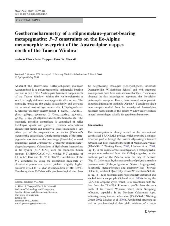(PDF) Geothermobarometry of a stilpnomelane–garnet-bearing ...
