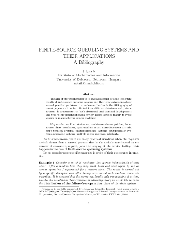 (PDF) Finite source queueing systems and their applications: A bibliography
