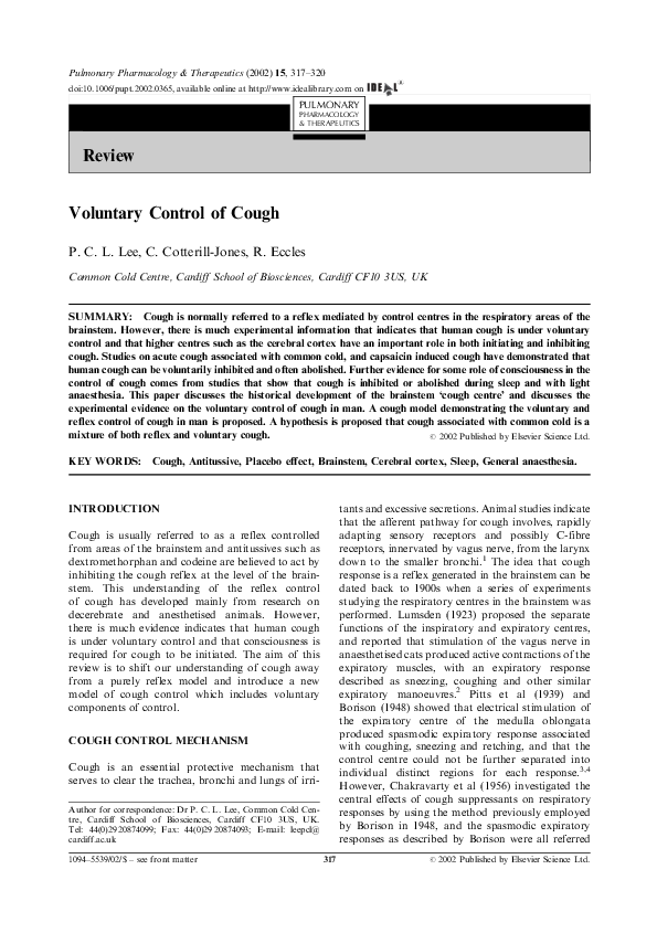 (PDF) Voluntary Control of Cough