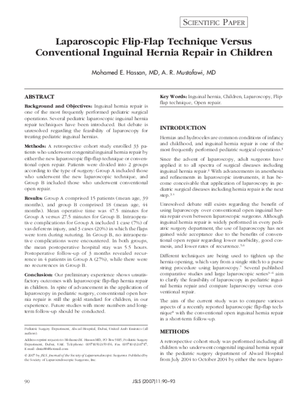 (PDF) Laparoscopic flip-flap technique versus conventional inguinal hernia repair in children