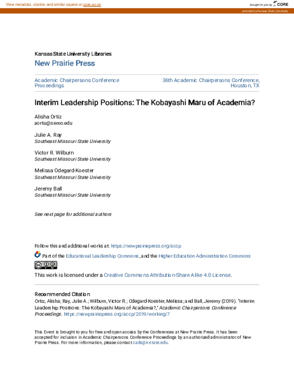 (PDF) Interim Leadership Positions: The Kobayashi Maru of Academia?