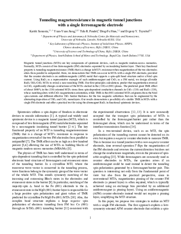 (PDF) Tunneling magnetoresistance in magnetic tunnel junctions with a ...