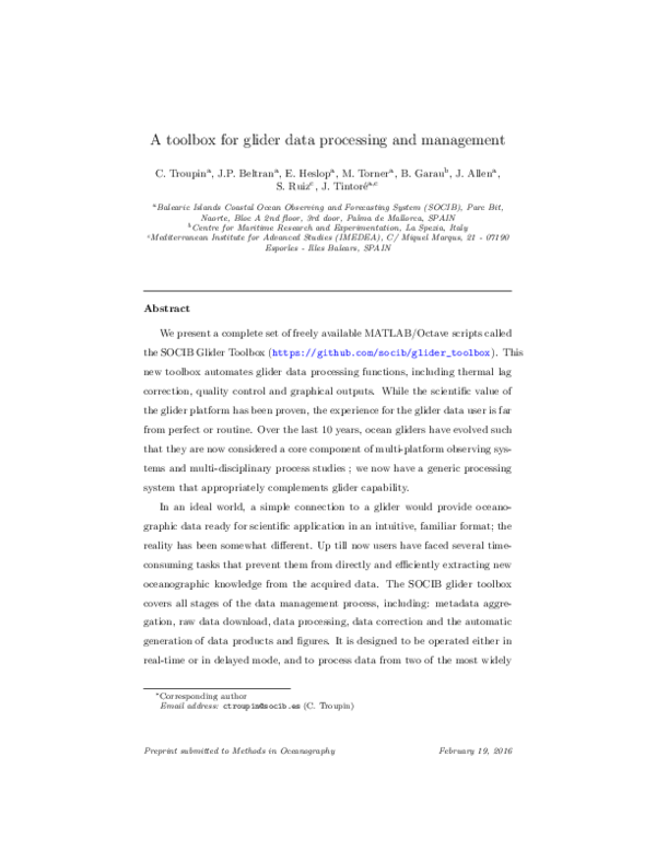 (PDF) A toolbox for glider data processing and management
