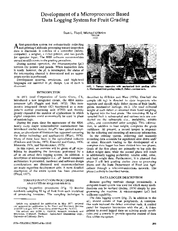 Pdf Development Of A Microprocessor Based Data Logging System For Fruit Grading
