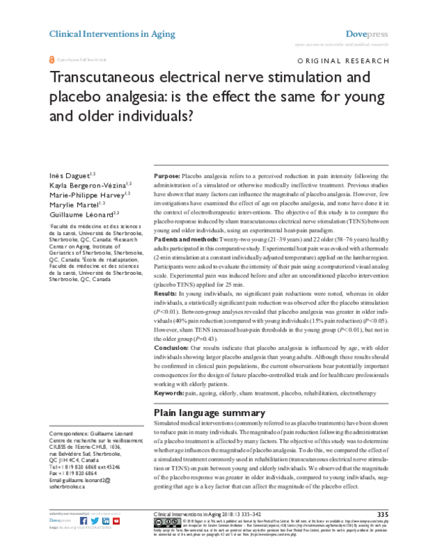 (PDF) Transcutaneous electrical nerve stimulation and placebo analgesia: is the effect the same ...