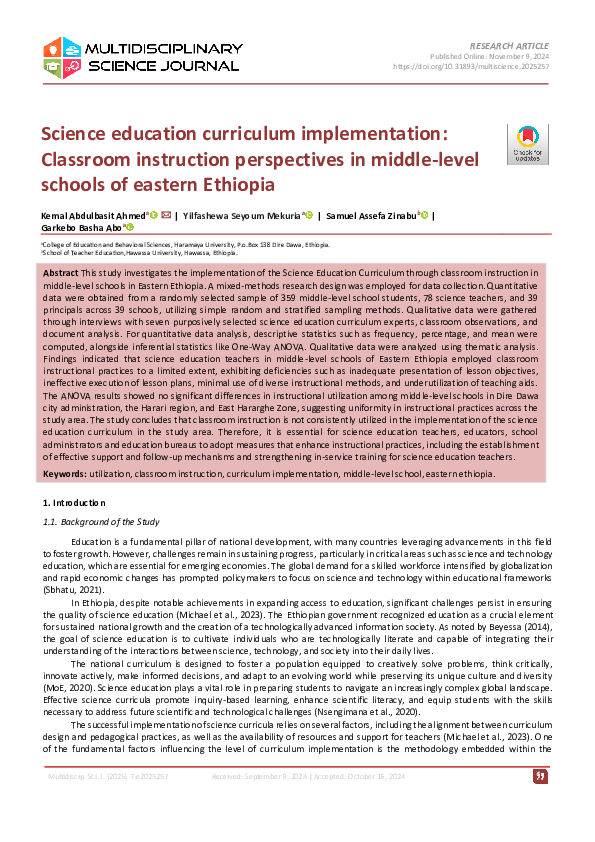 (PDF) Science education curriculum implementation: Classroom ...