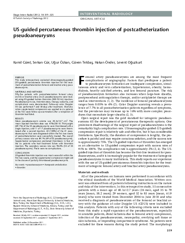 (PDF) Ultrasonography guided percutaneous thrombin injection of ...