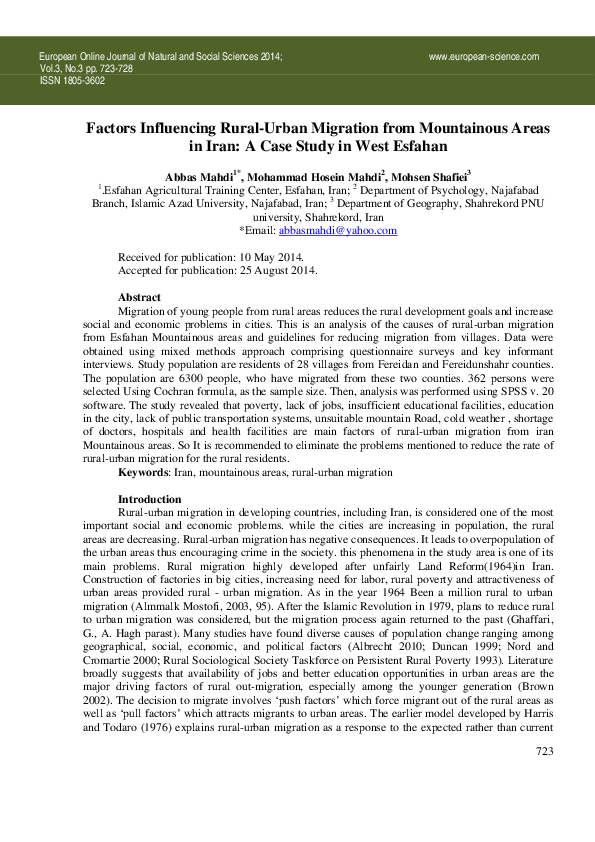 (PDF) Factors Influencing Rural-Urban Migration from Mountainous Areas ...