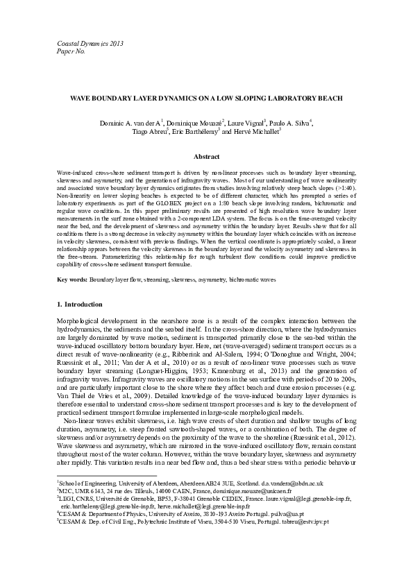 (PDF) Wave boundary layer dynamics on a low sloping laboratory beach