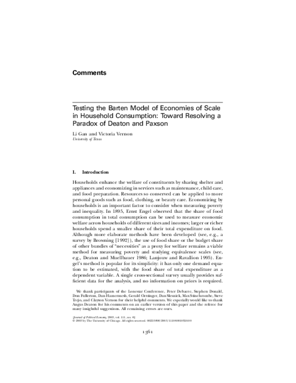 (PDF) Testing the Barten Model of Economies of Scale in Household ...
