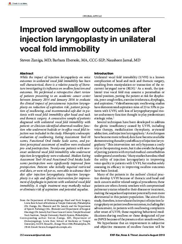(PDF) Improved Swallow Outcomes after Injection Laryngoplasty in ...