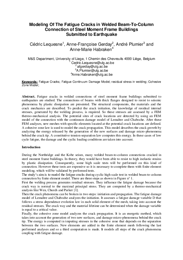 (PDF) Modeling Of The Fatigue Cracks in Welded Beam-To-Column Connection of Steel Moment Frame ...