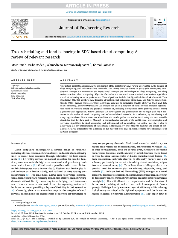 Pdf Task Scheduling And Load Balancing In Sdn Based Cloud Computing A Review Of Relevant Research
