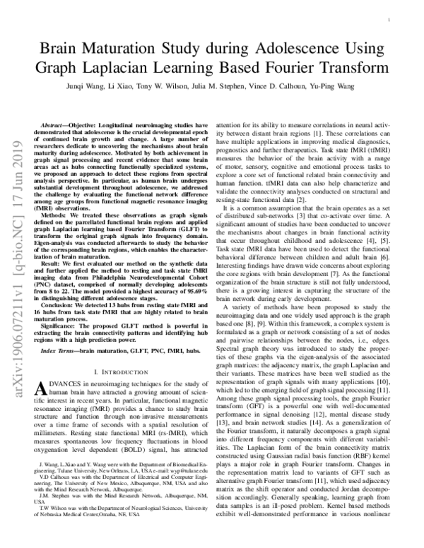 (PDF) Brain Maturation Study during Adolescence Using Graph Laplacian ...