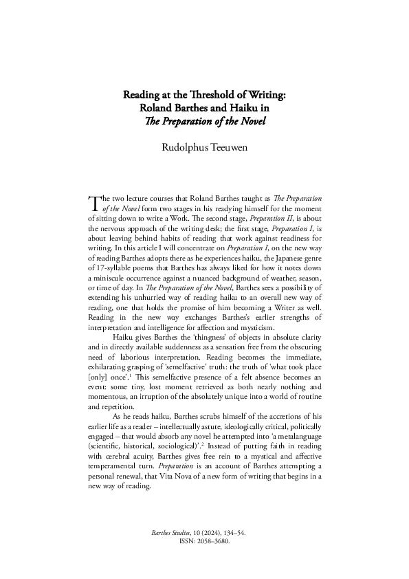 (PDF) Reading at the Threshold of Writing: Roland Barthes and Haiku in ...