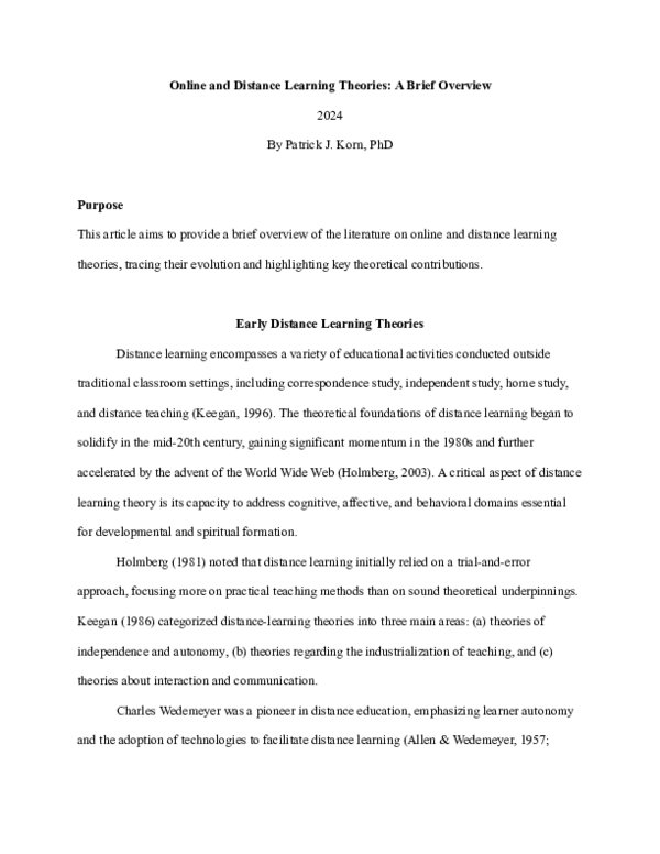 (PDF) Online and Distance Learning Theories A Brief Overview