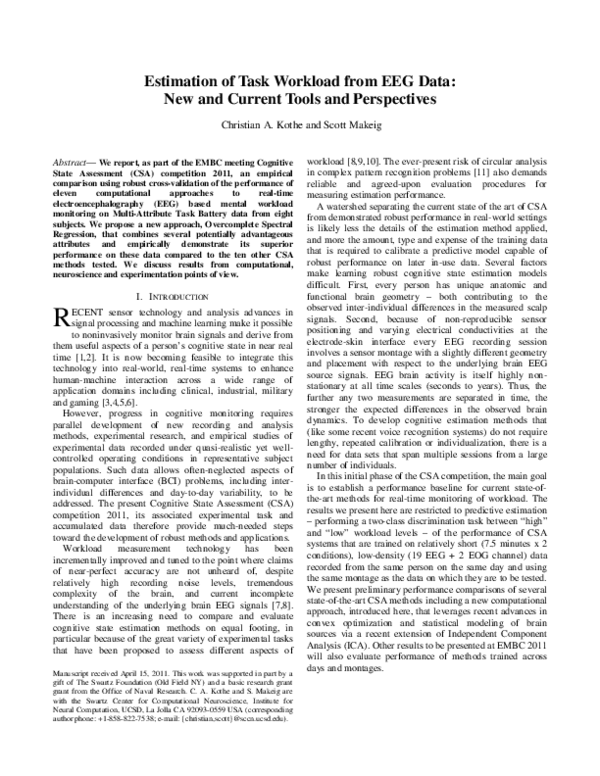 (PDF) Estimation of task workload from EEG data: New and current tools and perspectives
