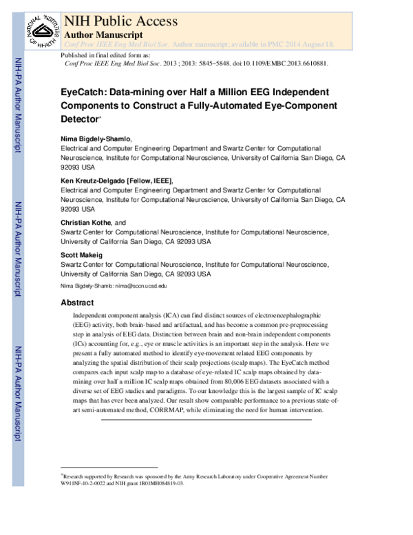 (PDF) EyeCatch: Data-mining over half a million EEG independent components to construct a fully ...