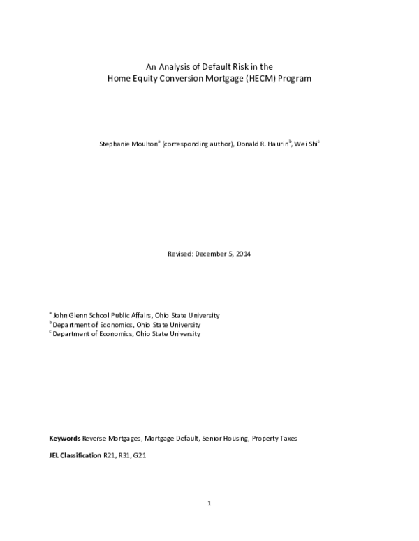(PDF) An Analysis of Default Risk in the Home Equity Conversion ...