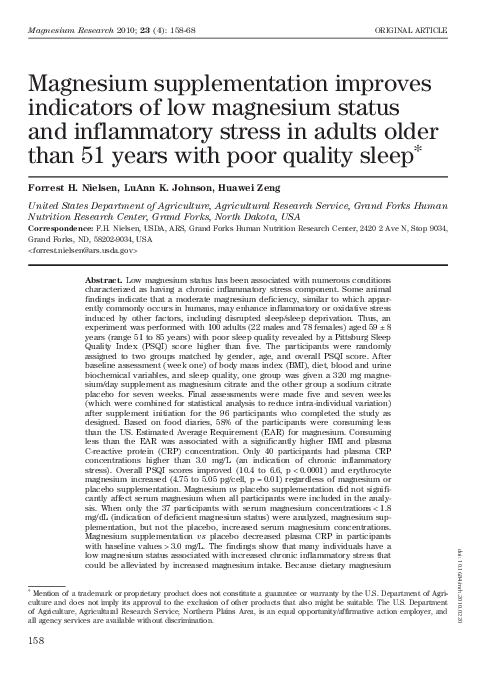 (PDF) Magnesium supplementation improves indicators of low magnesium ...
